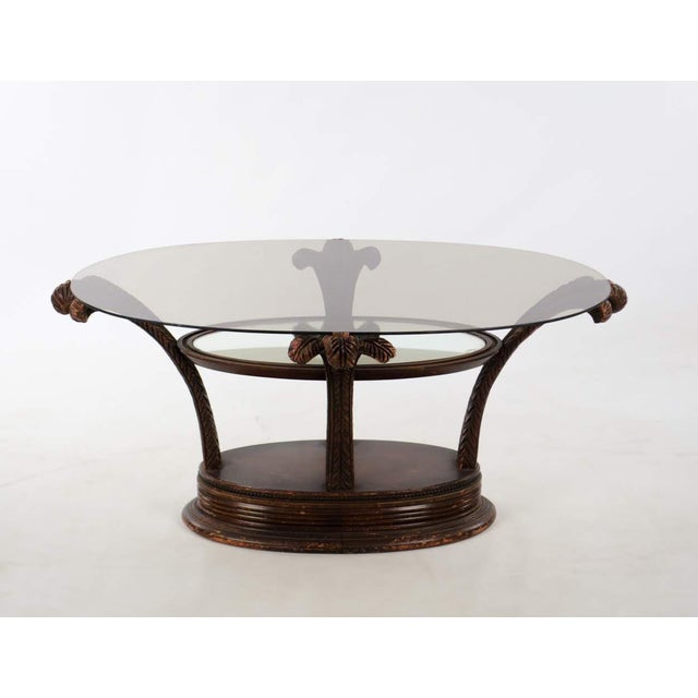 1950s Traditional Carved Wood and Glass Cocktail Table | Chairish