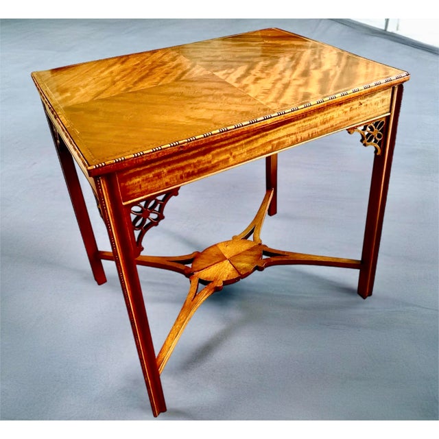 English Edwardian Period Fretwork Parquet Accent Table With Beaded ...
