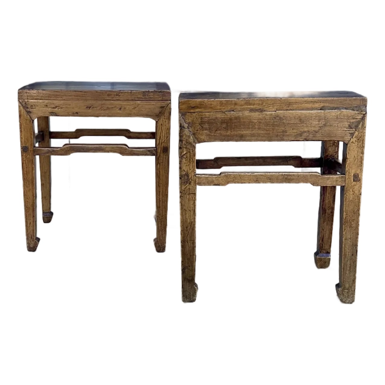Assembled Pair of Chinese Antique Cedar Wood Stools or Side Tables in ...
