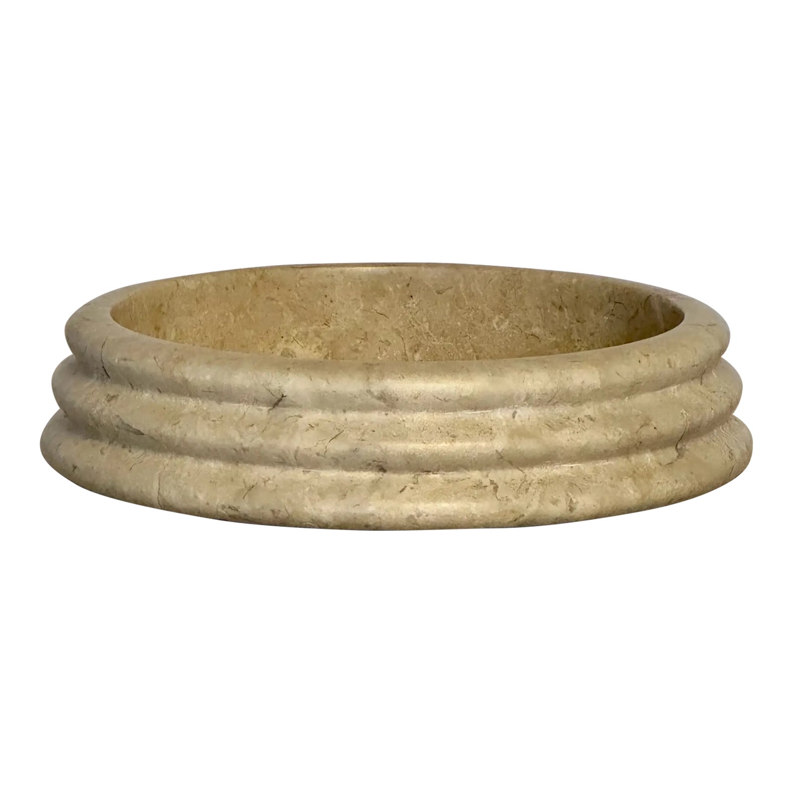 Modern Crema Marfil Tray With Striping Detail | Chairish