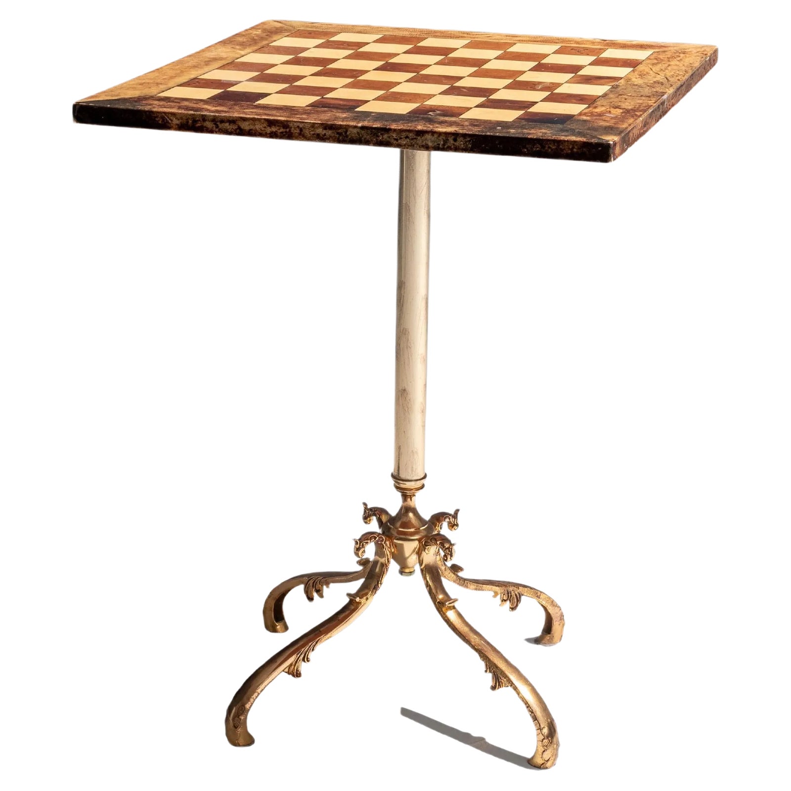 Lacquered Goatskin and Brass Chess Table by Aldo Tura, Italy, 1970s ...