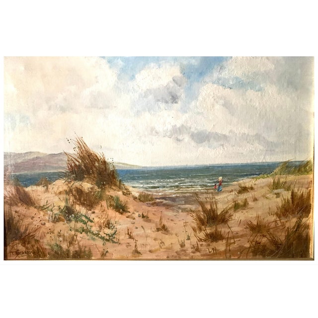 Early 1900s Antique Oil Painting on Canvas, English Beach Scene, With ...