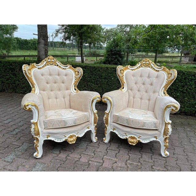 Late 20th Century Italian Baroque Sofa Set in Lacquer Beech and Damask ...