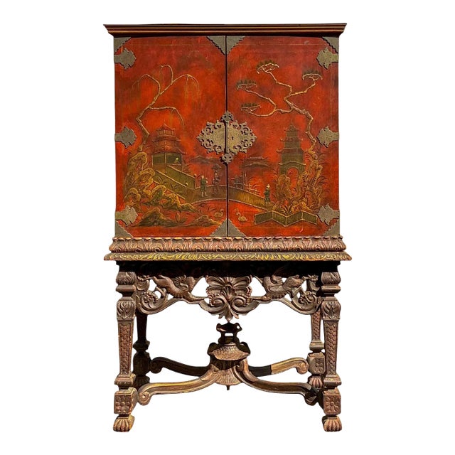 Early Georgian Style Chinoiserie Cabinet / Secretary Desk W/ Carved ...