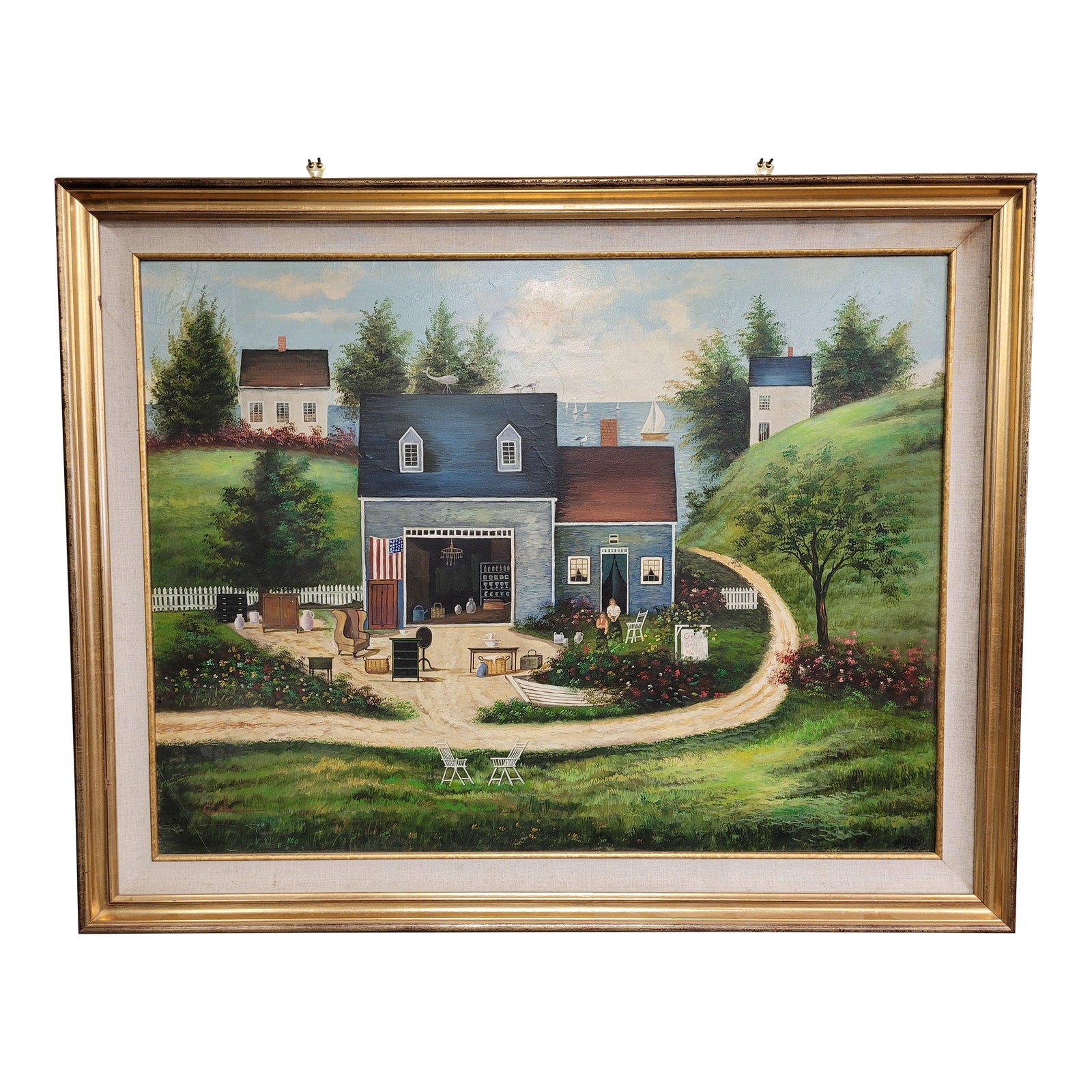 Folk Art Primitive Style Painting of a House With an Open Garage by ...