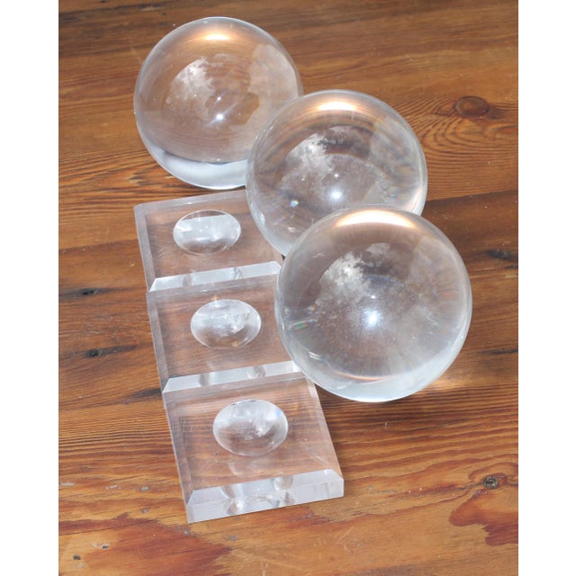 Contemporary Glass Magnifying Balls on Lucite Bases - Set of 3 | Chairish