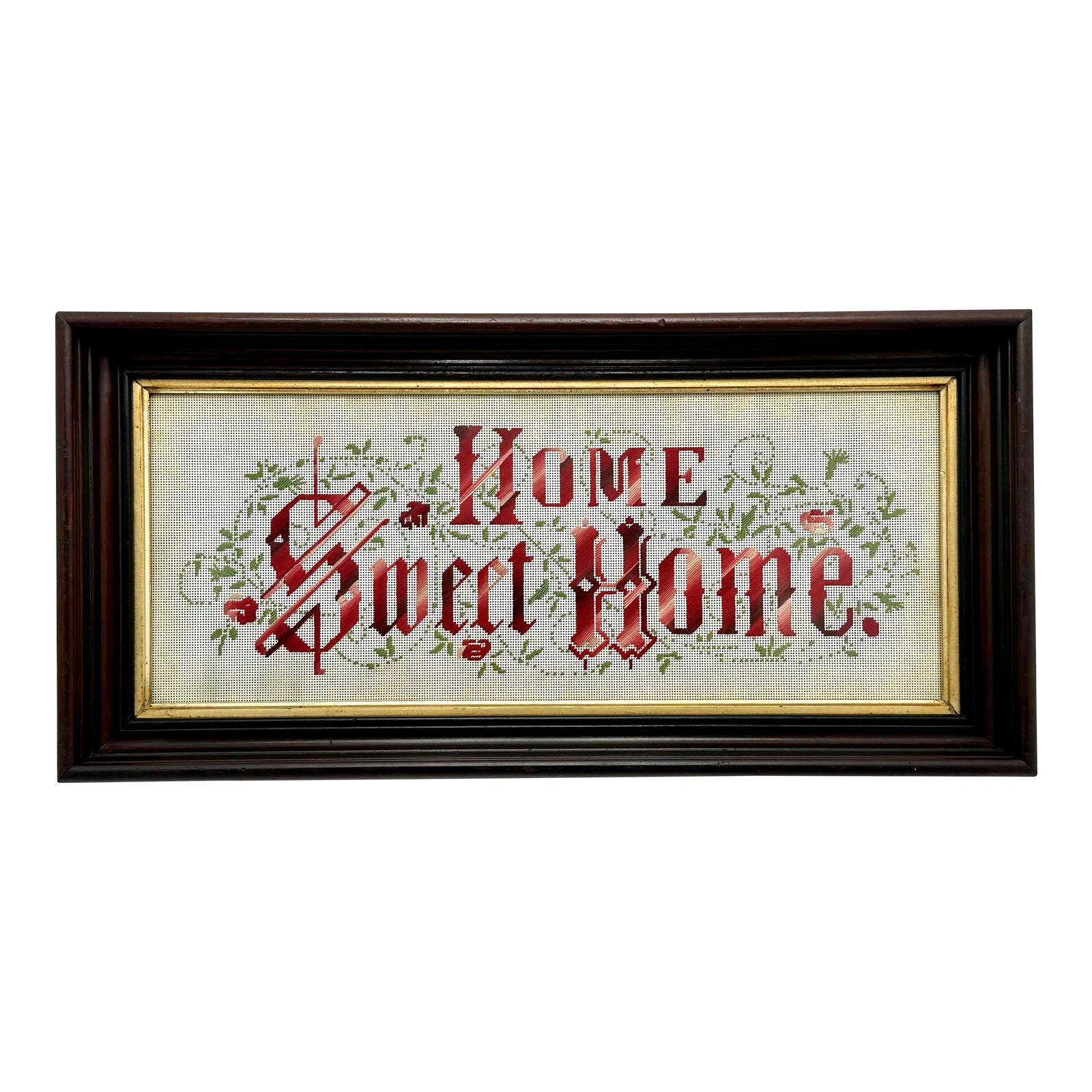 Classic Antique American Victorian Embroidered "Home Sweet Home" Motto ...