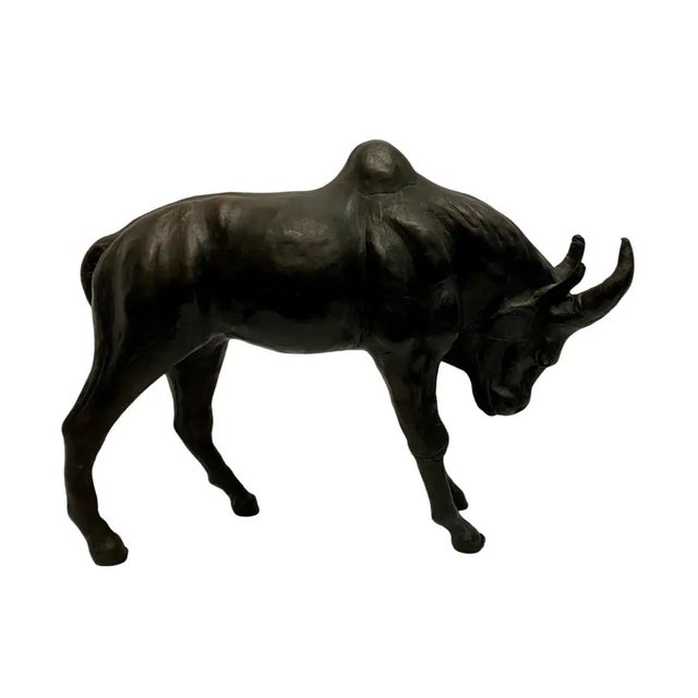 Vintage Leather Wrapped Bull Statue Figurine, Made in India | Chairish