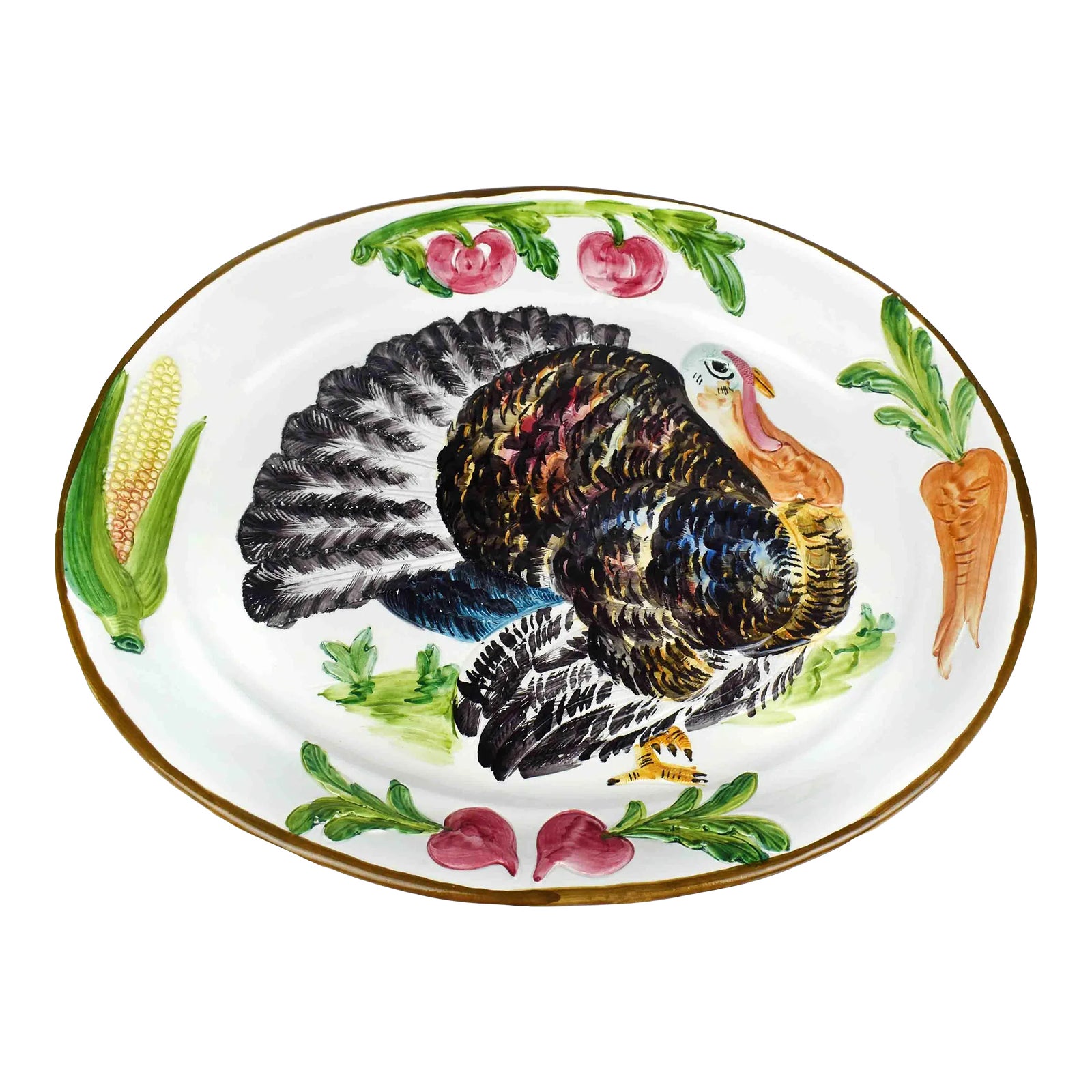 Large Vintage Italian Pottery Embossed Hand-Painted Turkey Design ...