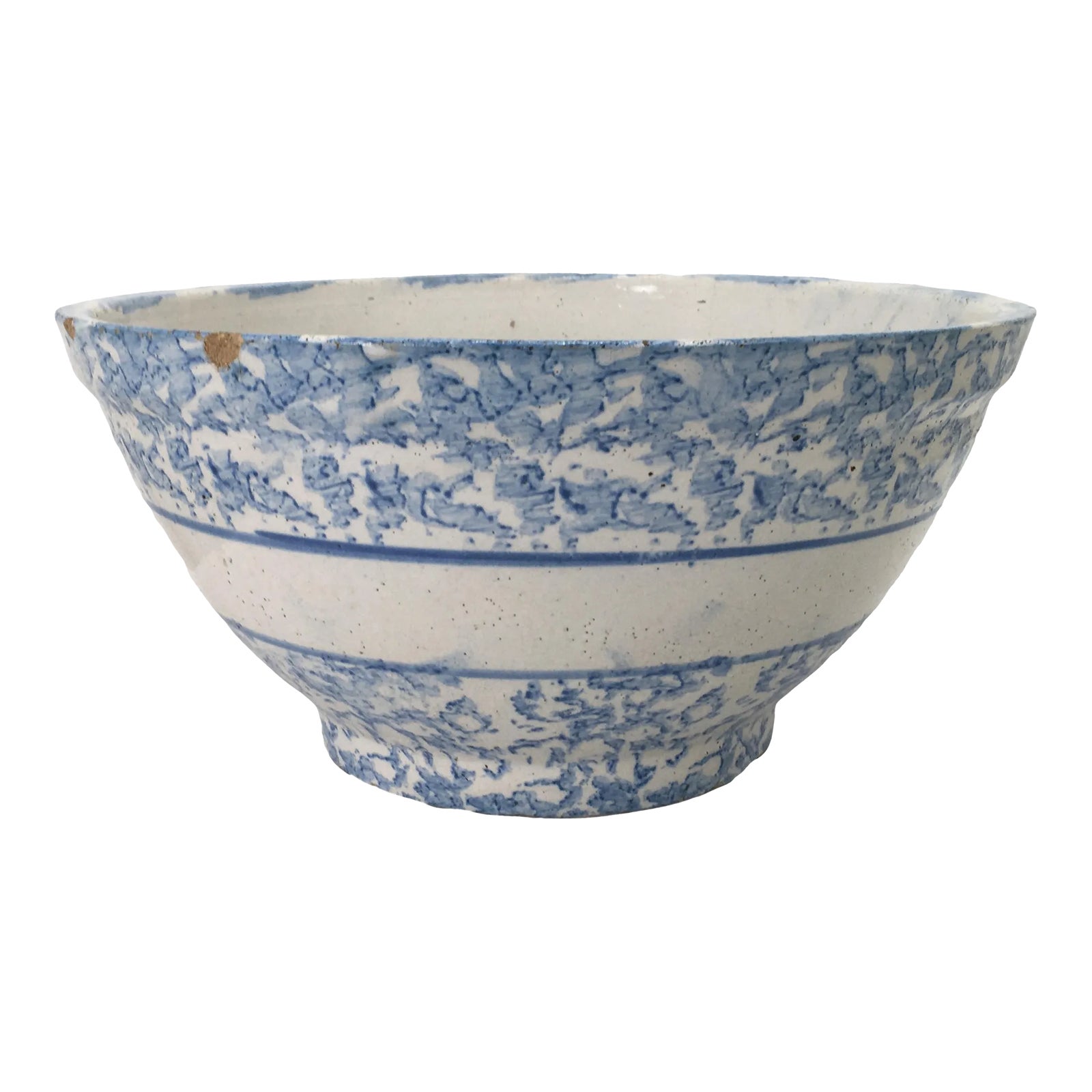 11 Inch Size Antique American Blue Spongeware Decorated Stoneware ...