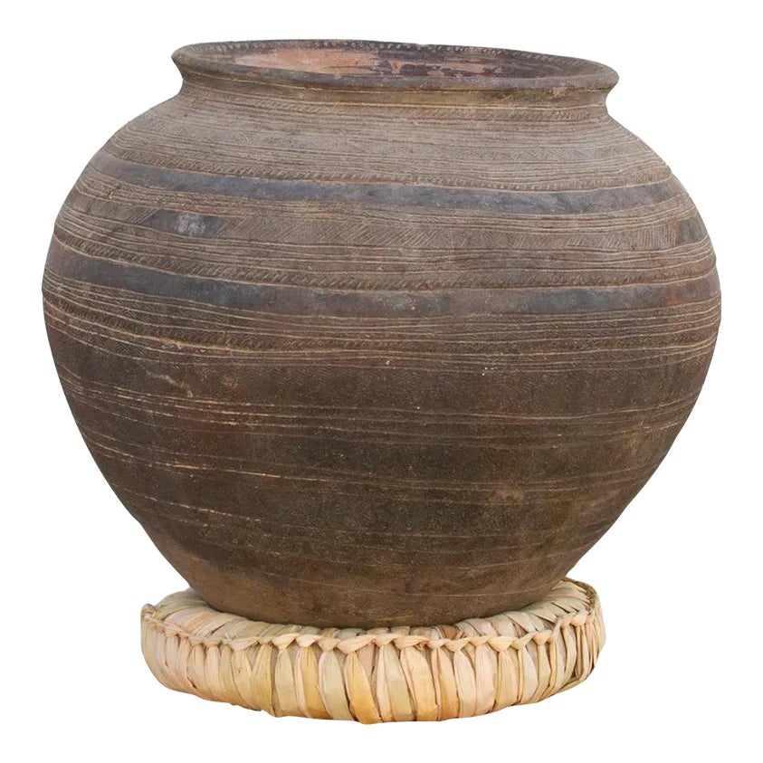 Aged Black Engraved Mossi Pot | Chairish