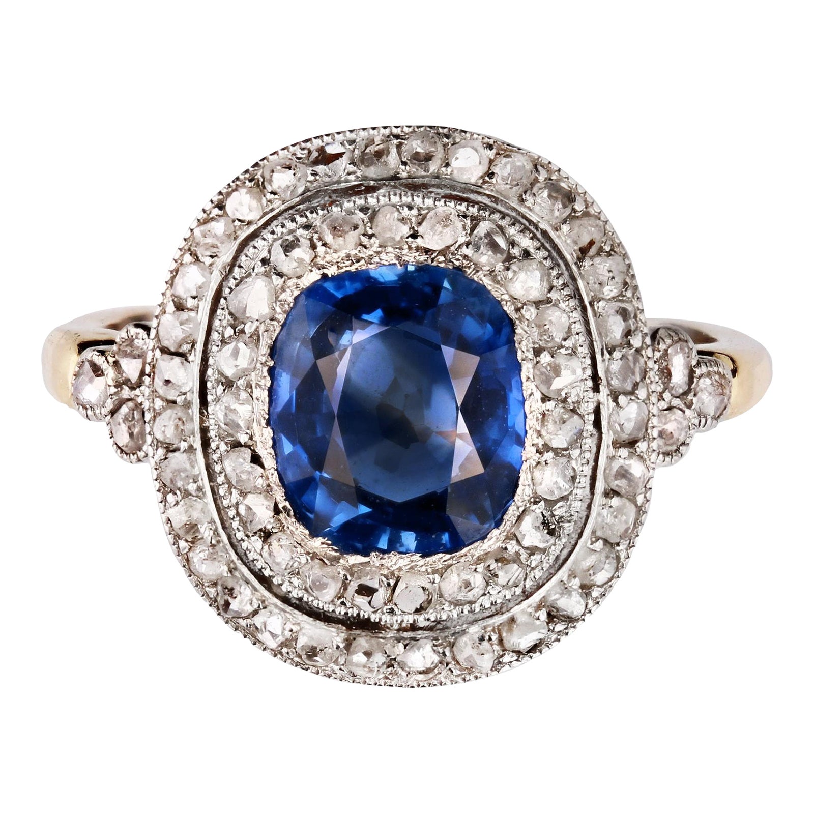 20Th Century Sapphire Double Row Diamonds 18 Karat Yellow Gold Ring ...