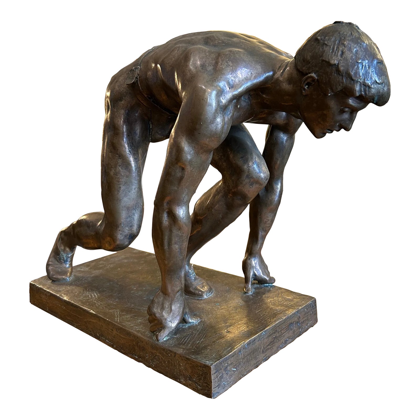 Antique Bronze Sculpture of a Runner by Charles Albert Lopez | Chairish