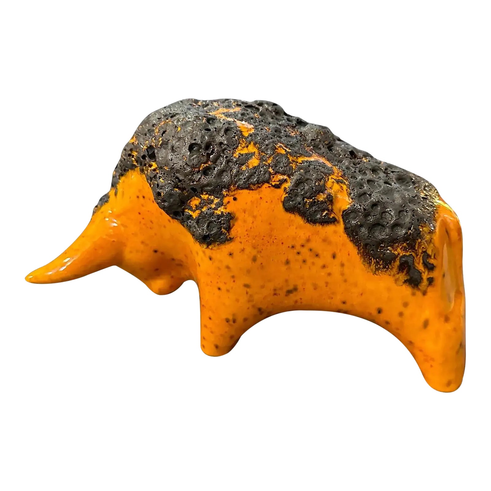 1990s Modernist Orange and Black Fat Lava Ceramic Bull by Otto Keramik ...