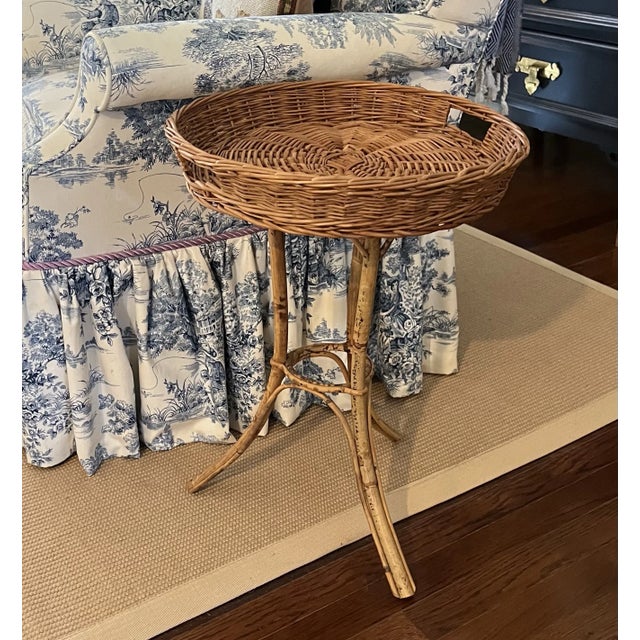 1970s Tri-Leg Tortoiseshell Bamboo Drink Table or Plant Stand With ...