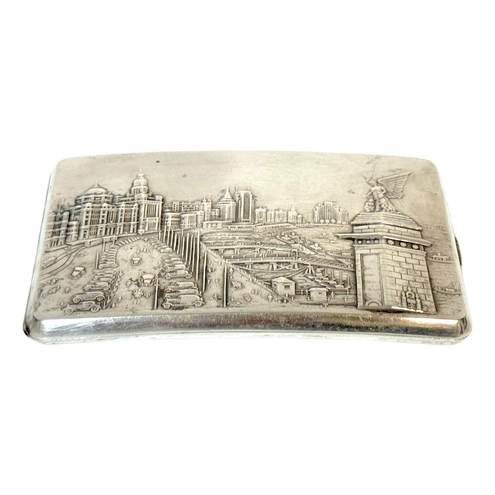Chinese Export Silver Cigarette Case Depicting the Bund and the Angel ...