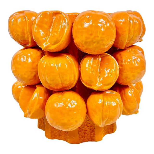 Majolica Style Small Orange Vase | Chairish