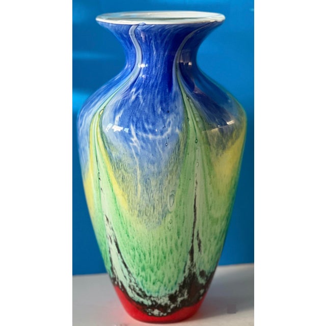 Vintage Cased Art Glass Polychrome Vase | Chairish