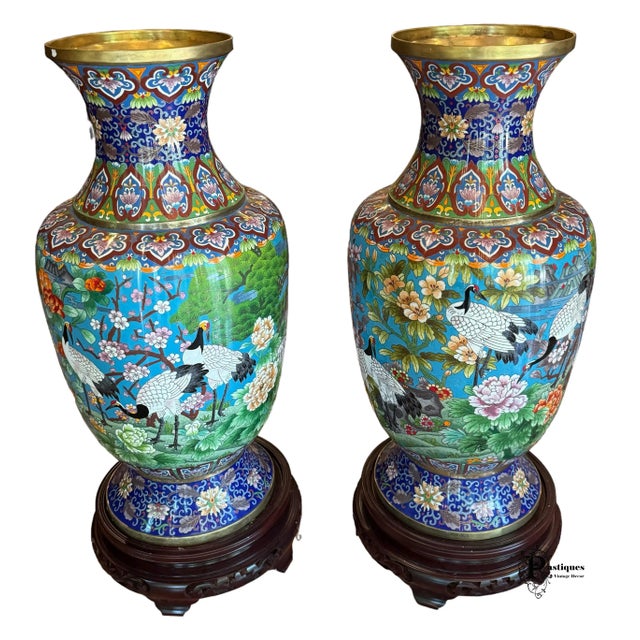 Vintage Chinese Hollywood Regency Style Cloisonné Brass & Enamel Floor ...