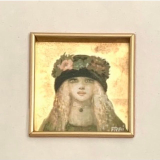 Felicita Frei Girl in Hat Portrait on Gold Leaf - Signed Original ...