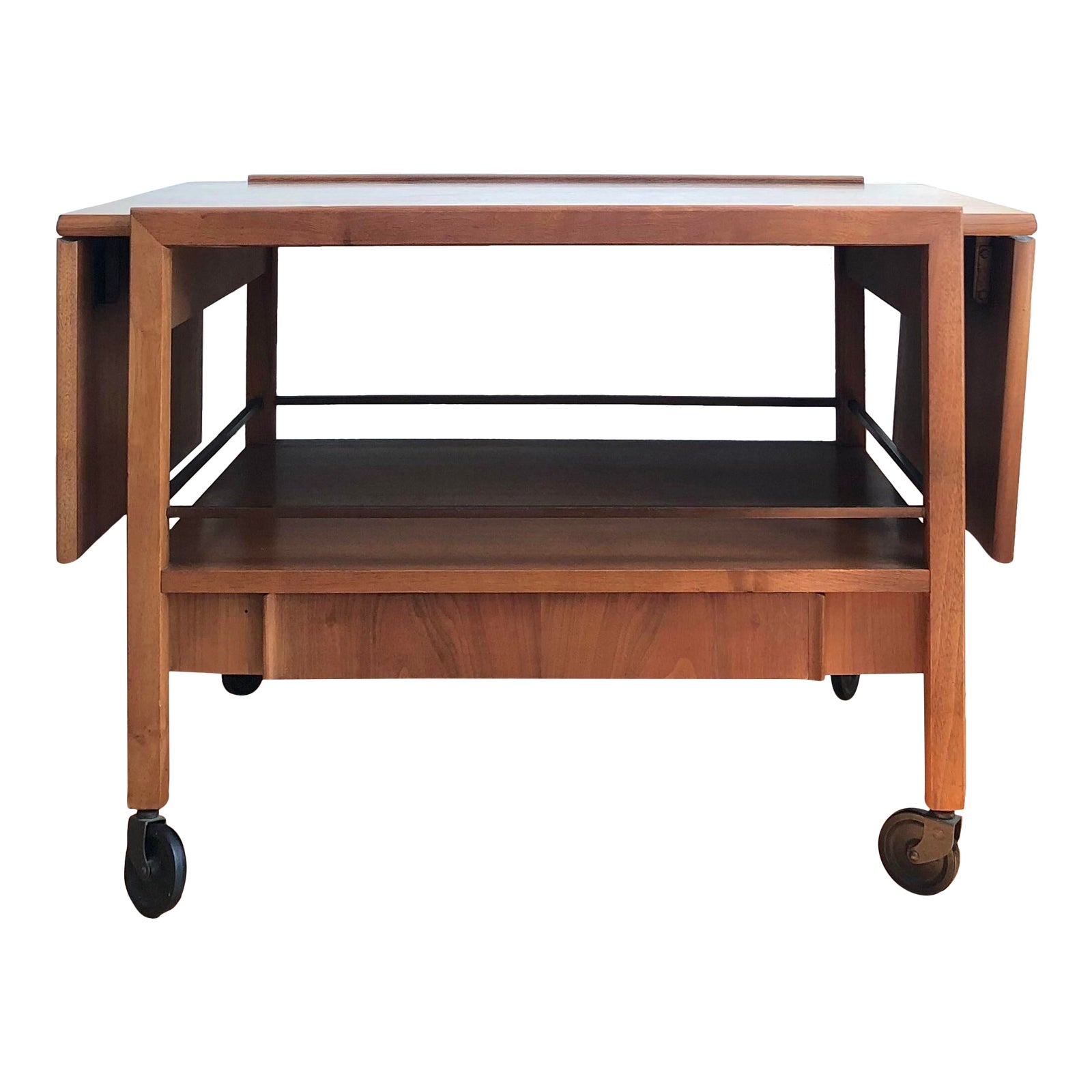 1960s Barney Flagg for Drexel Parallel Walnut Drop-Leaf Bar Cart ...