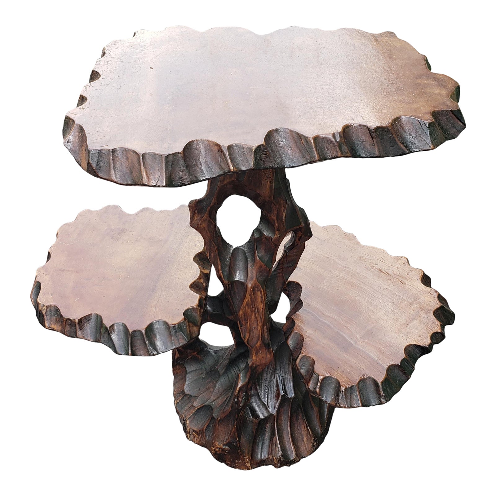 Vintage Japanese Three-Tier Tree Form Hardwood Table | Chairish