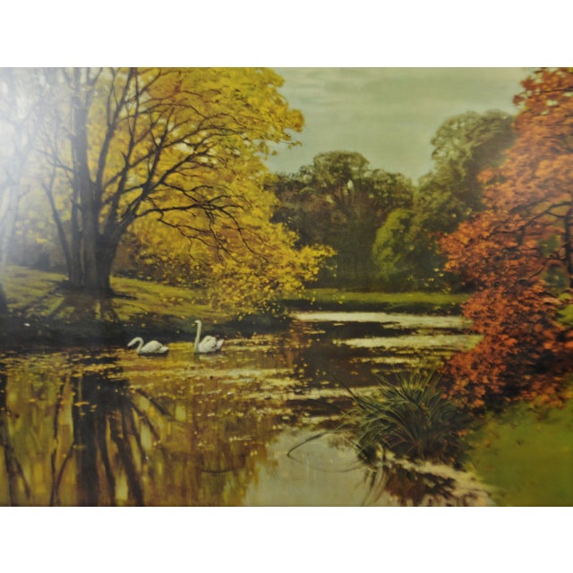 Vintage Framed Landscape Lake Scene Print | Chairish
