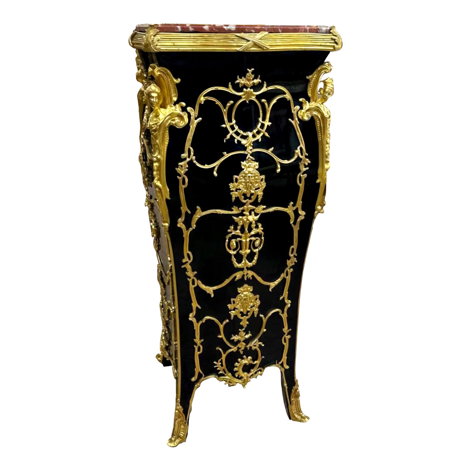 Rococo Style Black Stand Column With Gold Details Marble Topped | Chairish