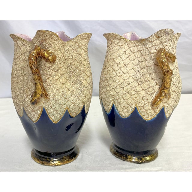 1950's English Thomas Forester Majolica Ceramic Vases- a Pair | Chairish