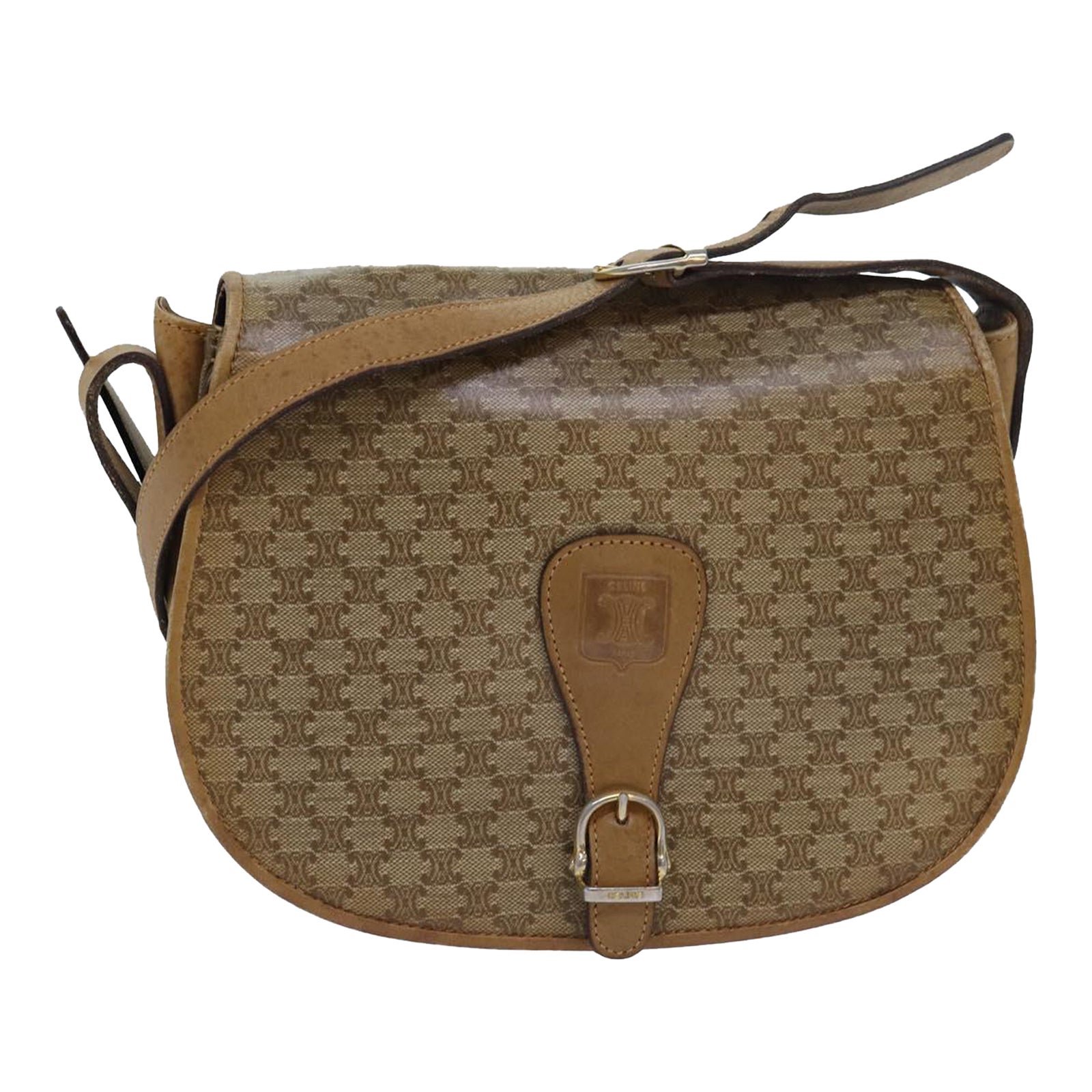 Celine Macadam Canvas Shoulder Bag Beige Auth 80065 | Chairish