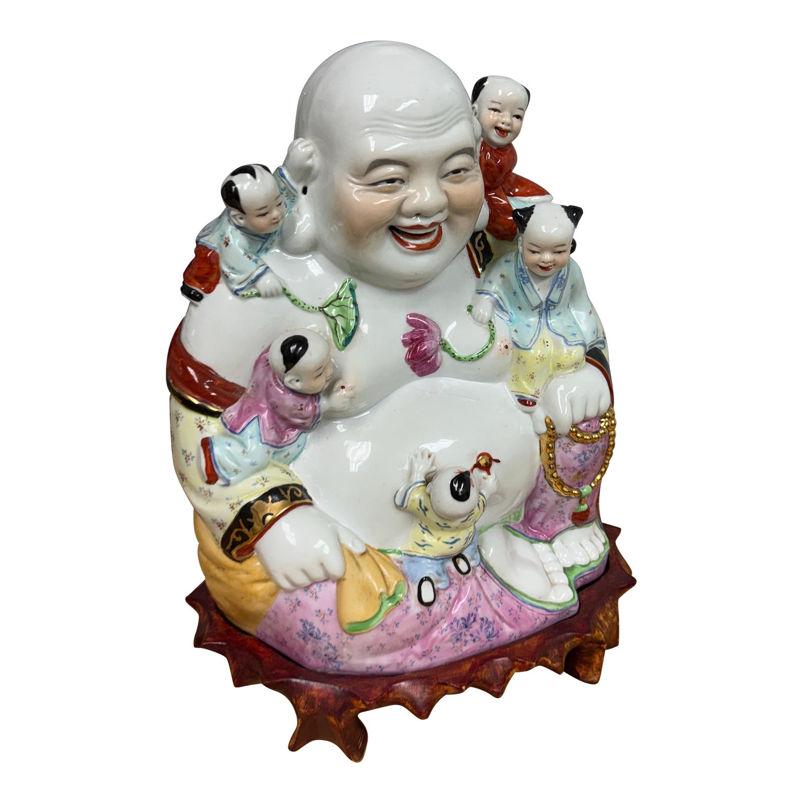 Vintage Chinese Ceramic "Hotei" Laughing Buddha | Chairish