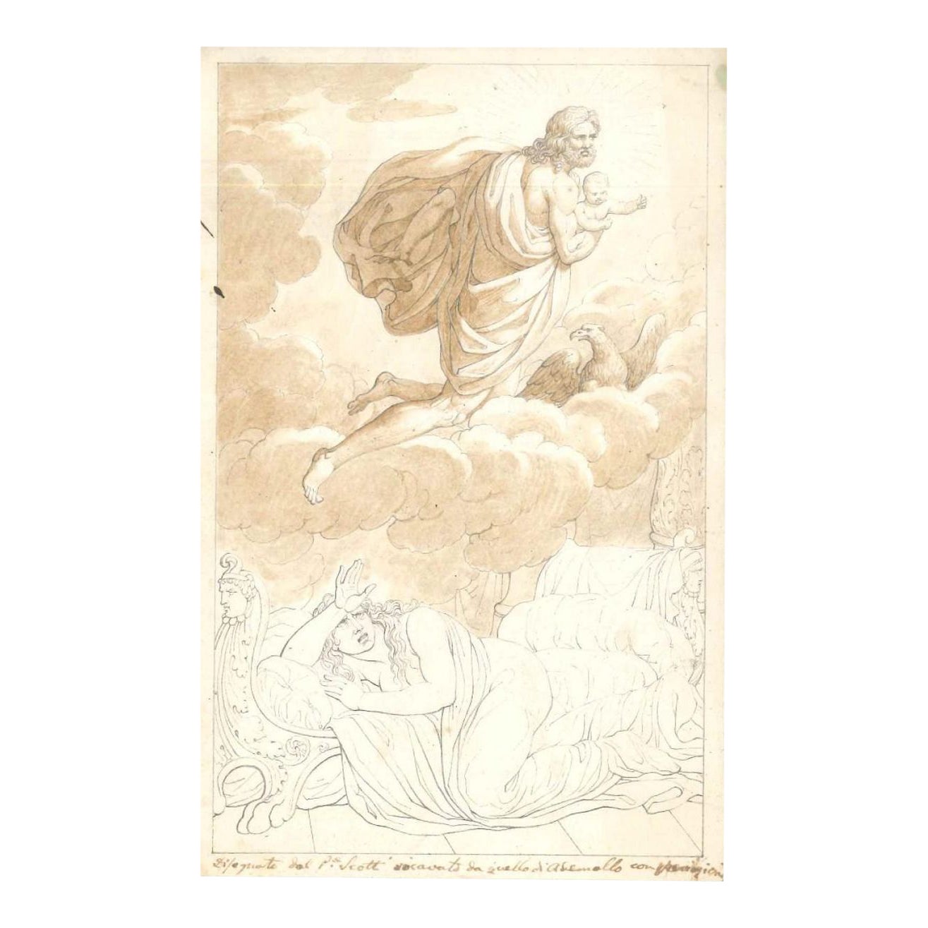 Mythological Subject - Original Charcoal and Ink Drawing | Chairish