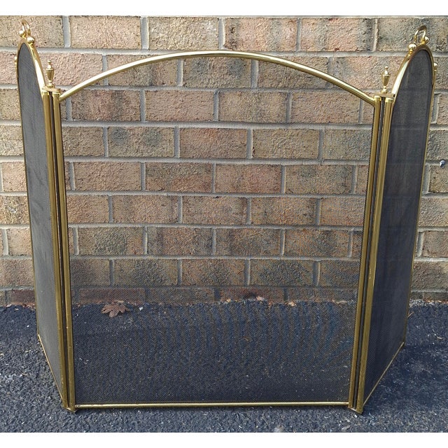 Arts and Crafts Style Wire Mesh and Brass Trifold Fire Screen | Chairish