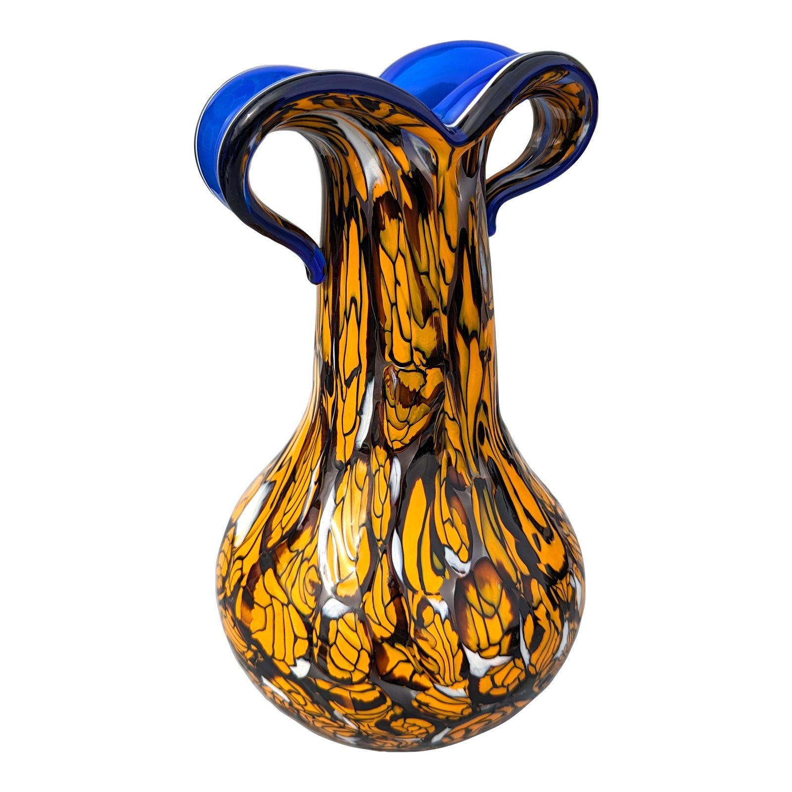 Late 20th Century Hand Blown Art Glass Vase With Monarch Butterfly ...