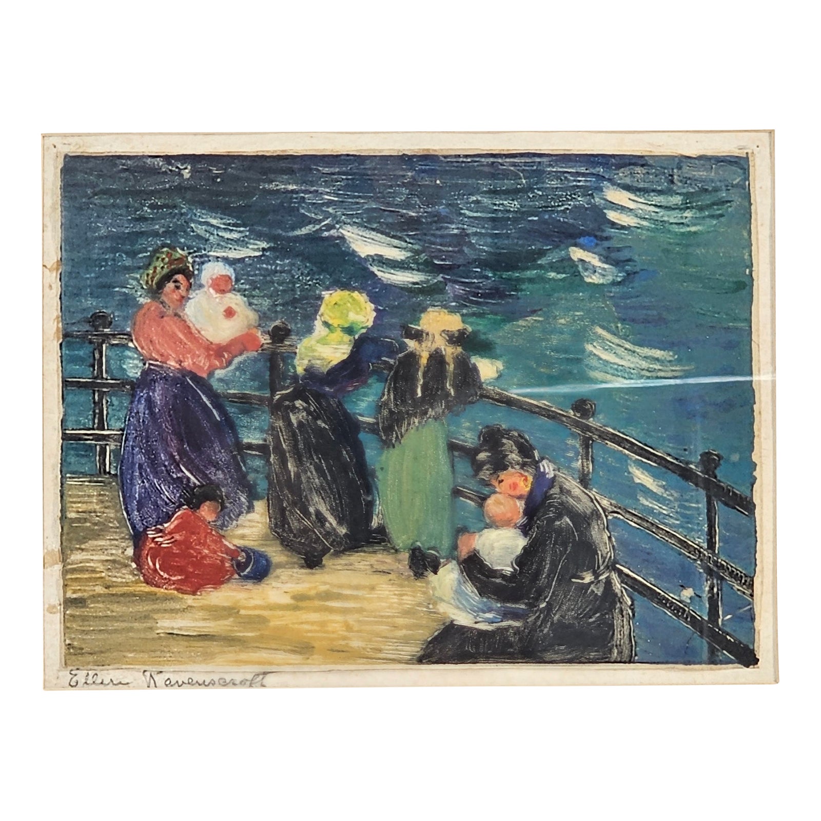 Original Monotype Print Oceanscape by Ellen Ravenscroft | Chairish