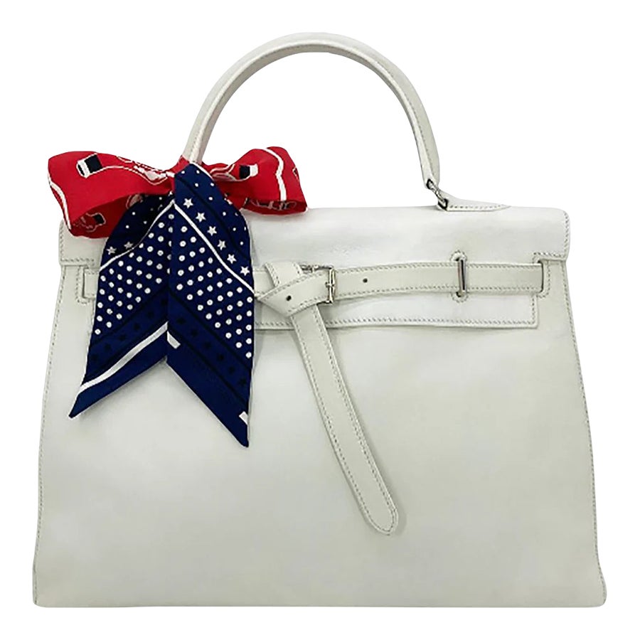 Hermes Kelly Flat 35 White Swift Silver PDH | Chairish