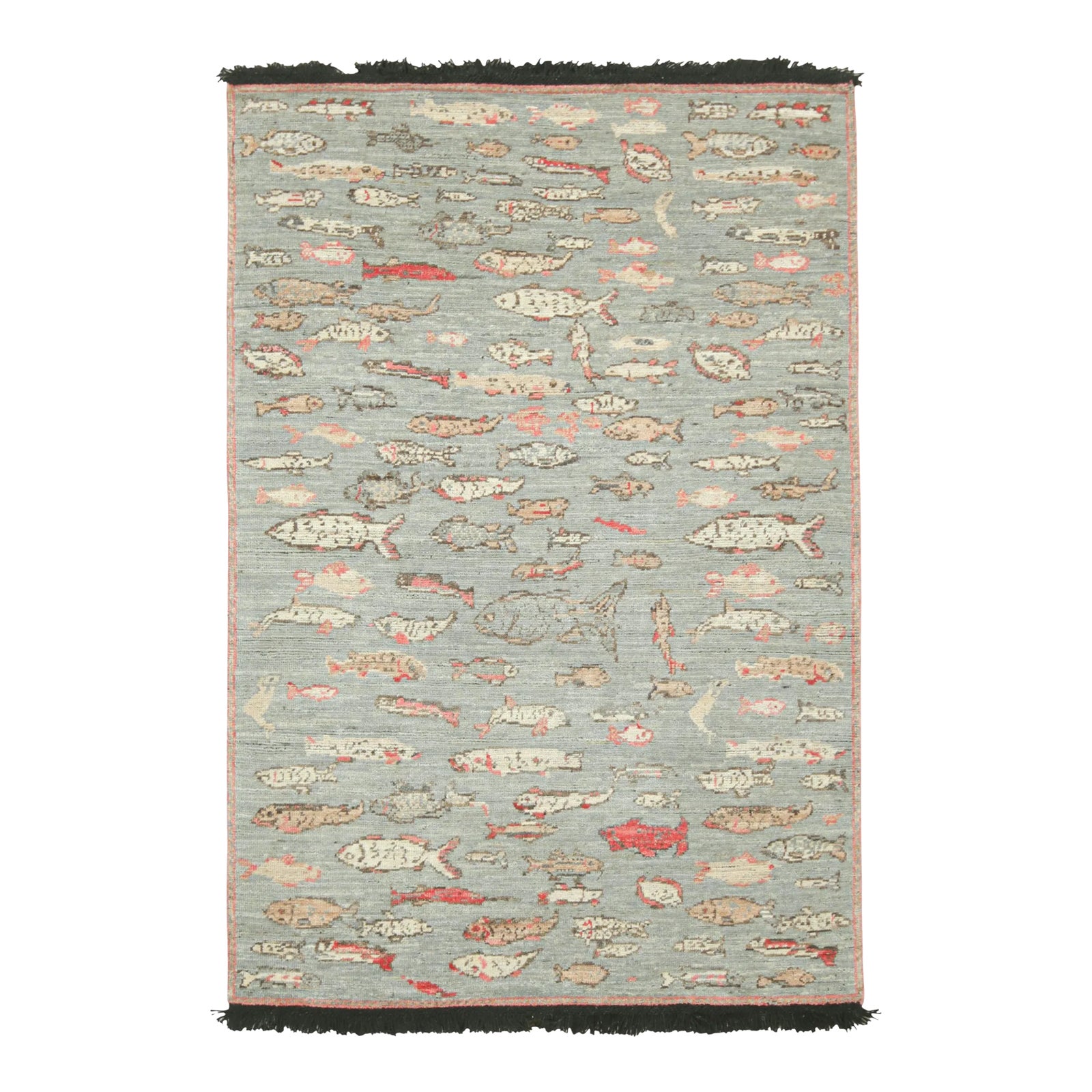 Rug & Kilim’s Pictorial Art Rug in Blue With Polychromatic Fish ...