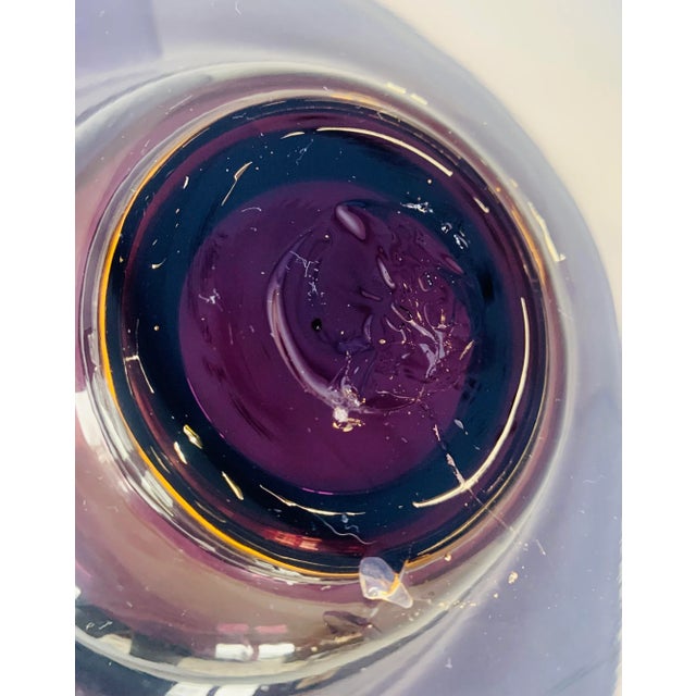 2000 Blenko Purple Amethyst Art Glass Large Yellow Footed Centerpiece ...