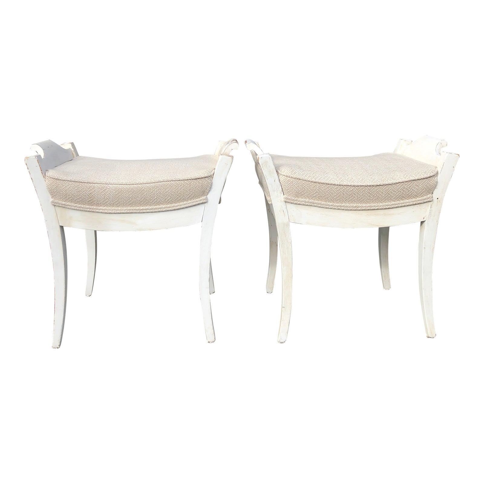 19th Century White Painted Swedish Benches in Woven Linen Upholstery ...