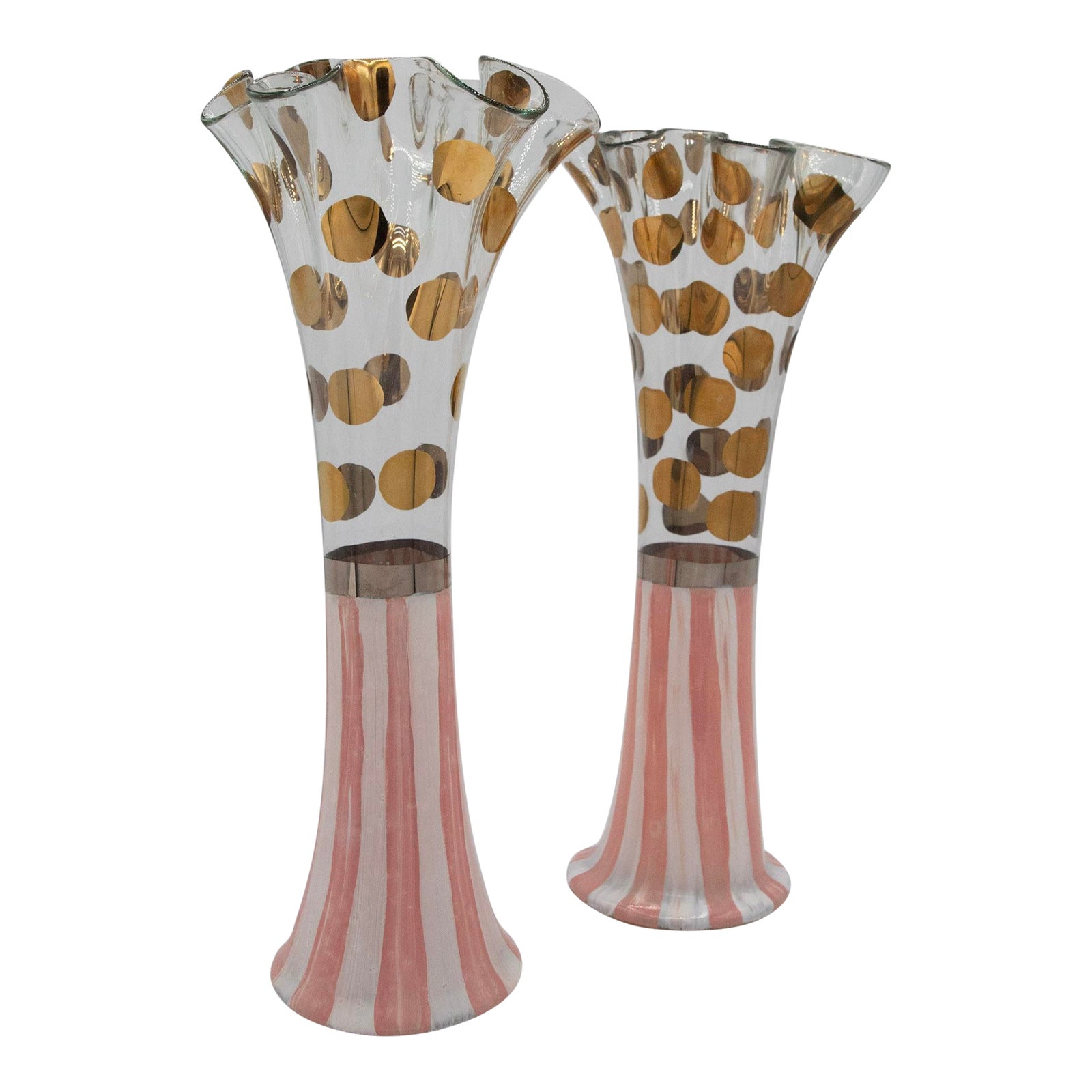 Late 20th Century Mackenzie Childs - Vases - Set of Two - 11" | Chairish