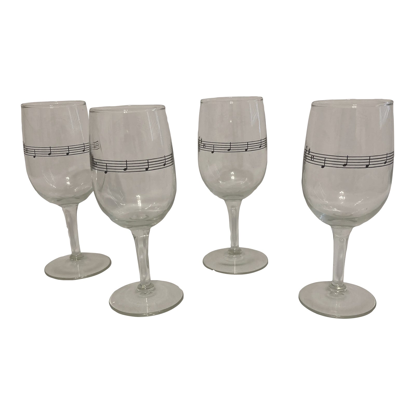 Vintage Music Note Wine Glasses, Set of 4 | Chairish