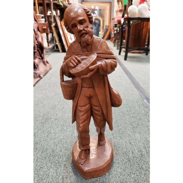 Mid 20th Century Old Wanderer Wood Carving Figurine | Chairish