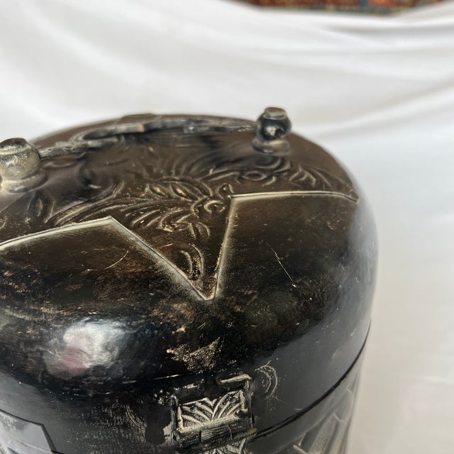 1990s Black Metal Container With Locking Lid and Handle | Chairish