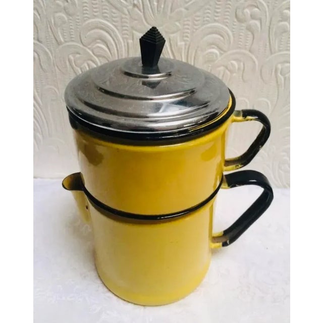 Antique French Art Deco Bright Yellow Graniteware Coffee Pot Bakelite ...