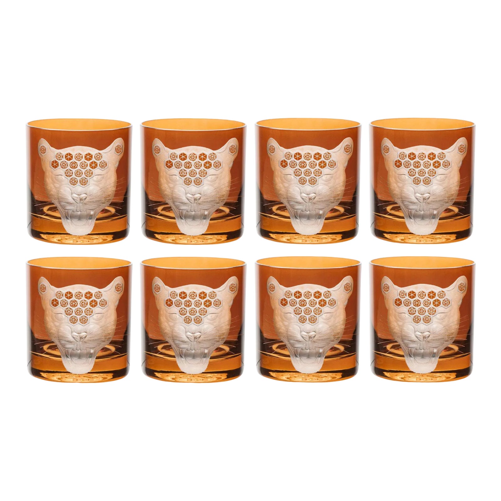 African Safari Double Old Fashioned Glasses Jaguar Rust - Set of 8 ...