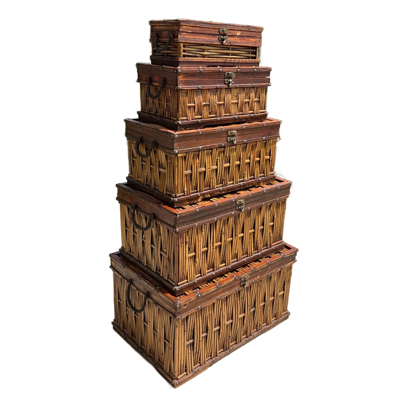 Vintage Split Reed Bamboo Nesting Boxes, Palm Beach Boho Style - 5 ...