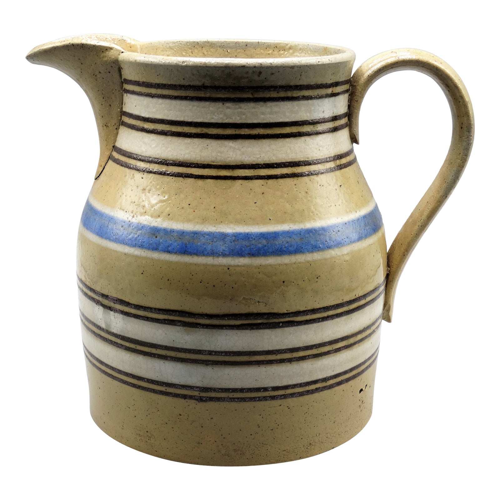 Large Antique English Mocha Ware Jug Pitcher | Chairish