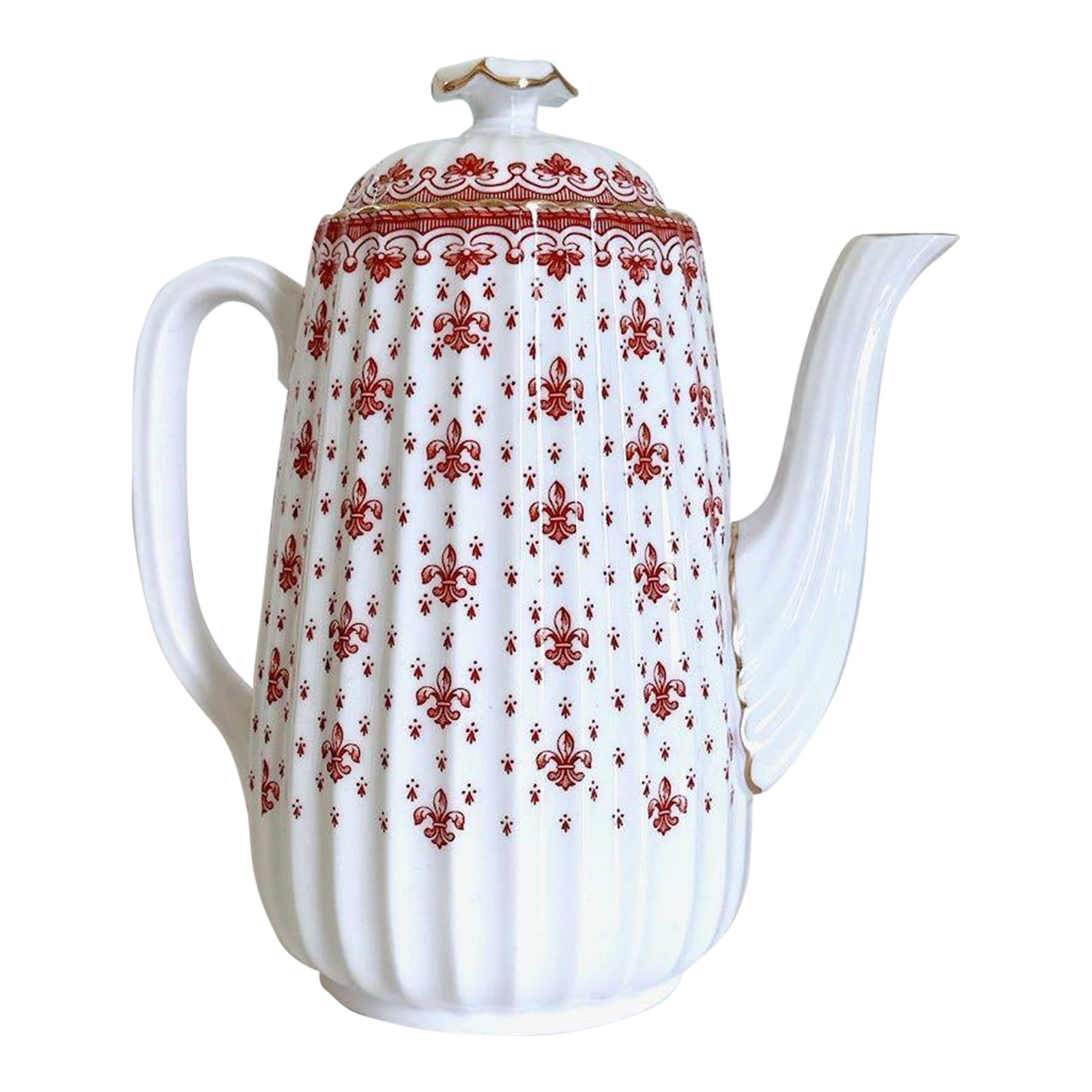 Spode Fleur De Lys Red Gold Bone China Tea Pot Coffee Pot Y7481 ...