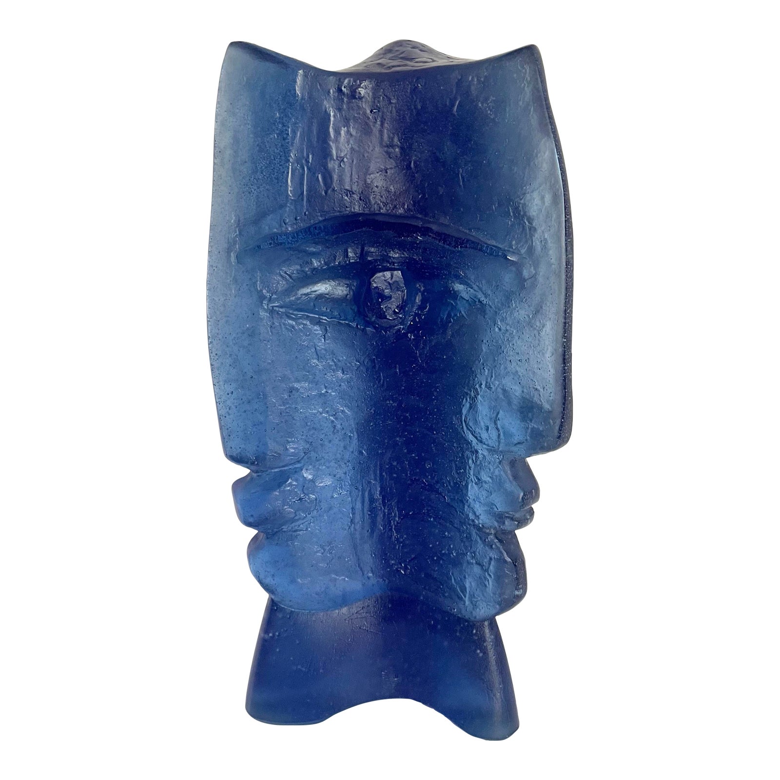 1970's Signed Bernard Citroen "Triade" Blue Art Glass Sculpture ...