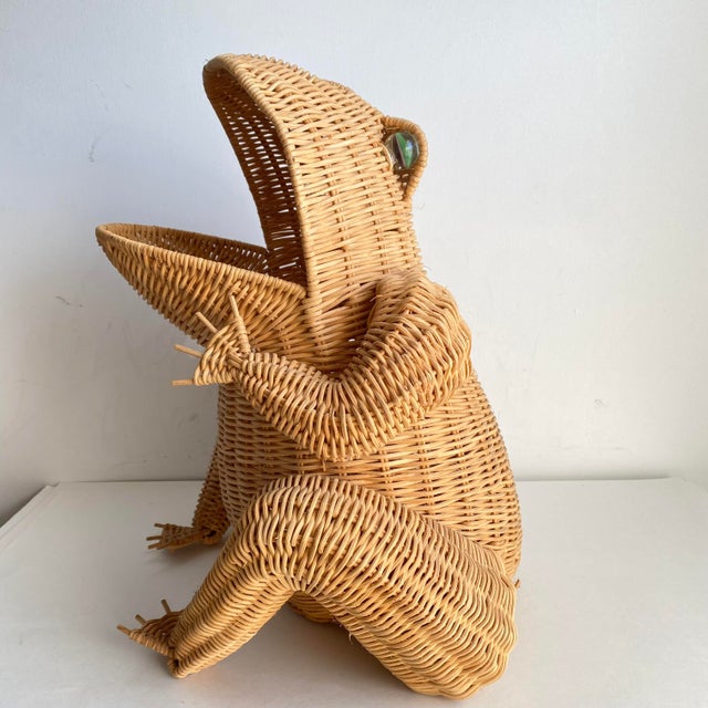 Vintage Large Wicker Frog Boho Chic Magazine Holder Waste Paper Basket ...